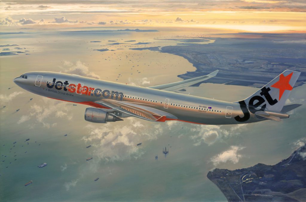 Jetstar A330 over Singapore | Airliner.Art