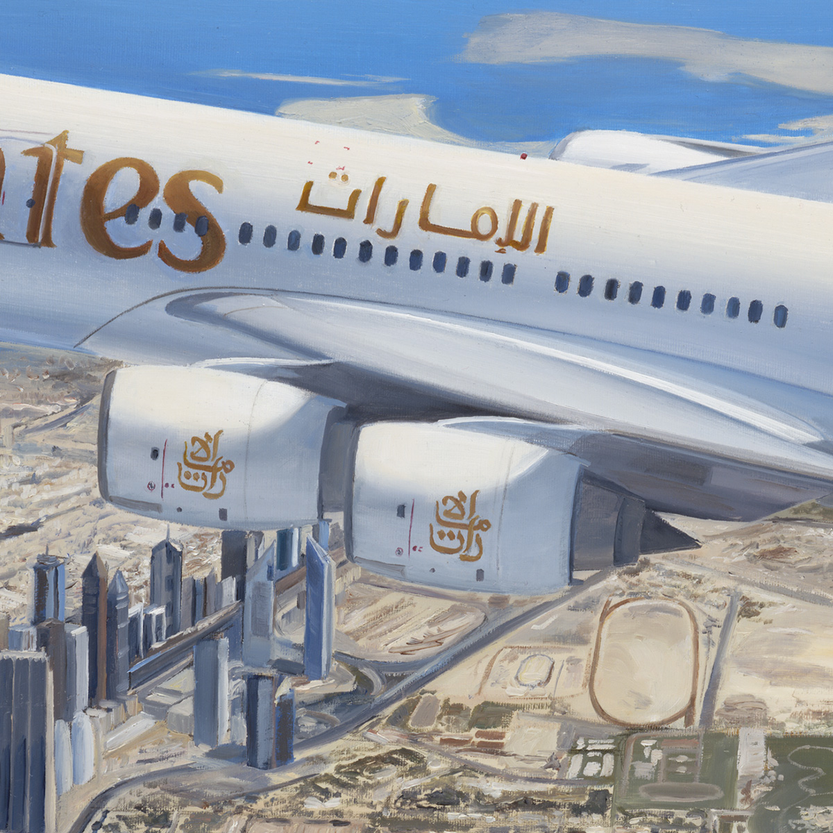 Emirates A340-500 over Dubai | Airliner.Art