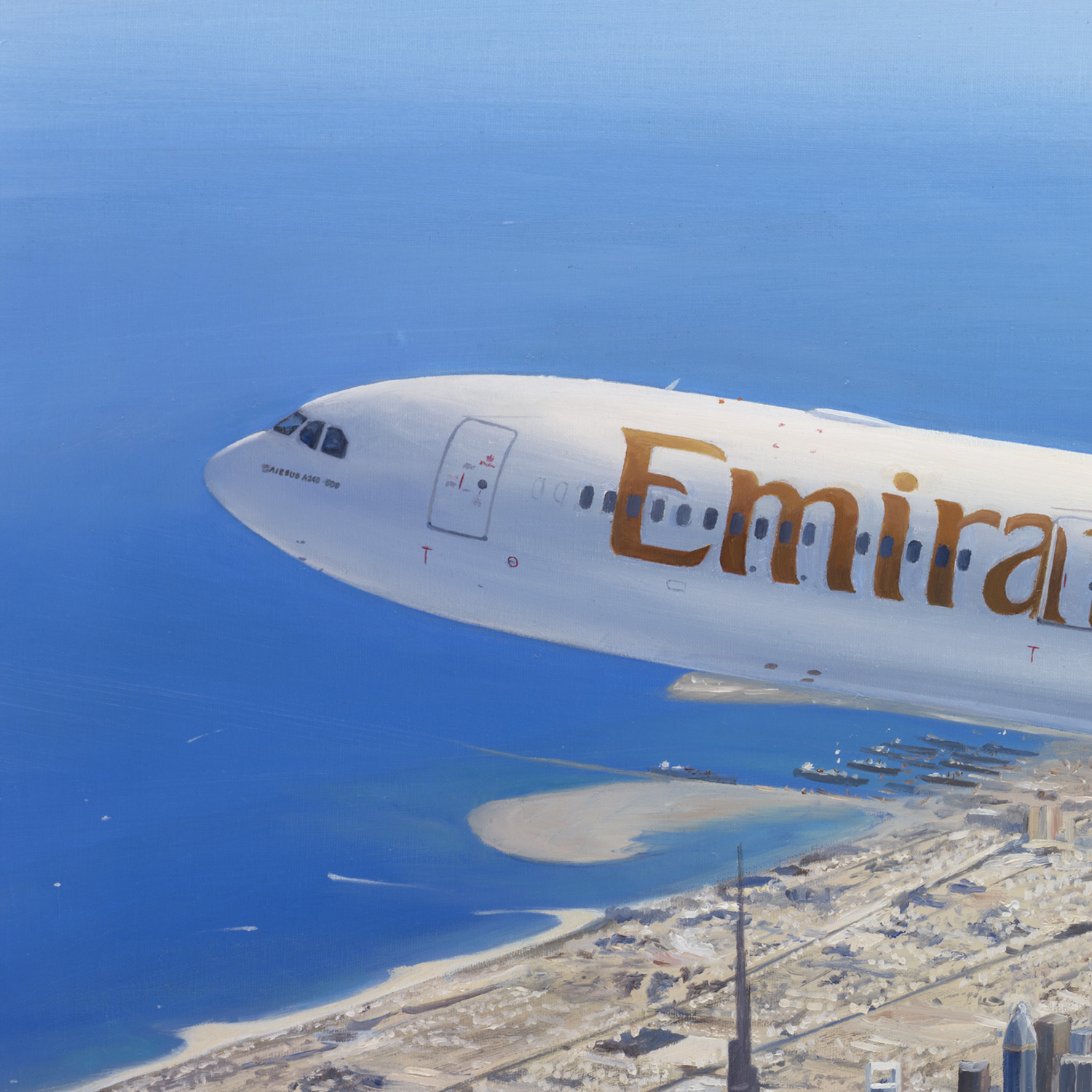 Emirates A340-500 over Dubai | Airliner.Art